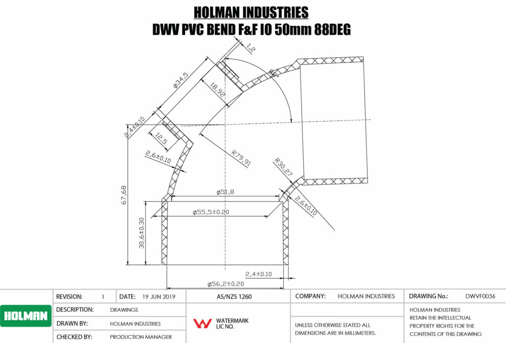 DWV PVC BEND F&F INSPECTION OUTLET - 50mm, 88º, F&F - Holman Plumbing