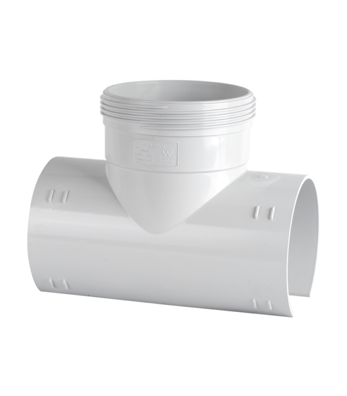 DWV PVC SNAP TEE - 100mm, W/THREADED CAP - Holman Plumbing