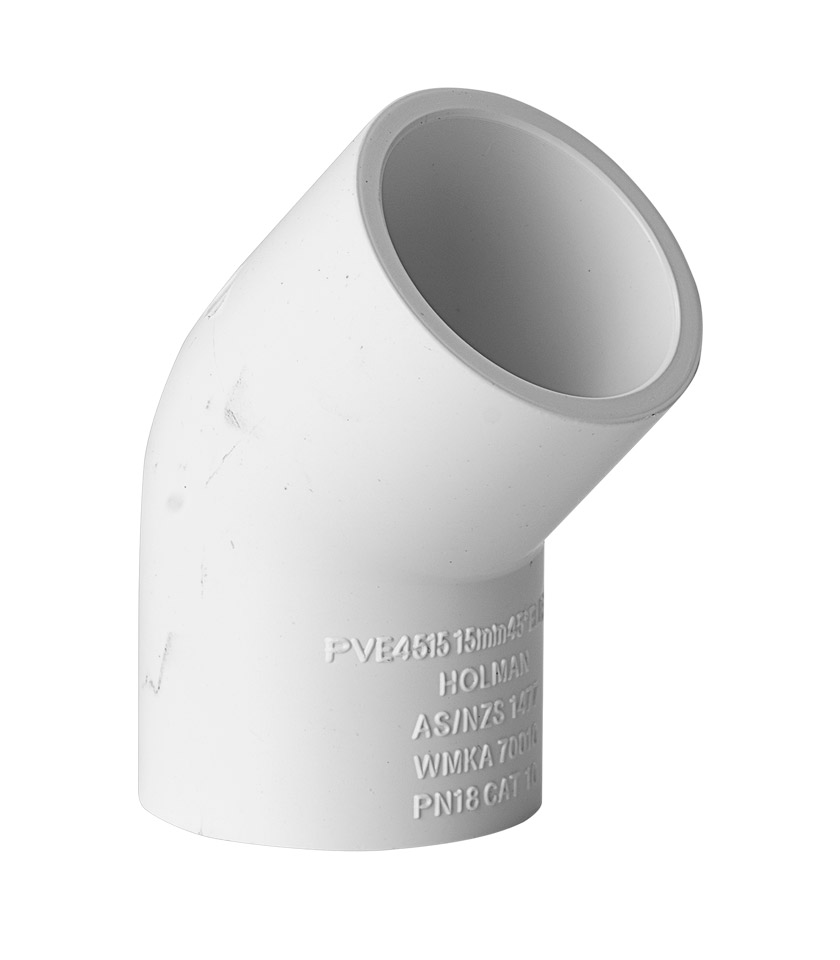 PVC PRESSURE ELBOW - 15mm, 45º - Holman Plumbing