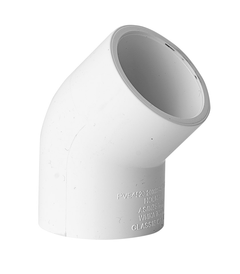 PVC PRESSURE ELBOW - 20mm, 45º - Holman Plumbing